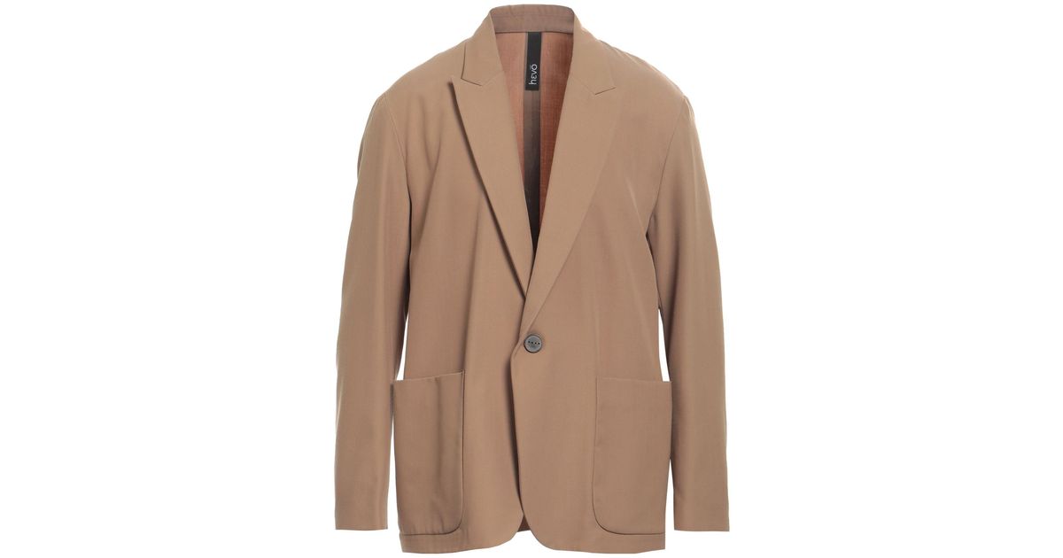 Hevò Camel Blazer Polyester, Virgin Wool in Brown for Men | Lyst