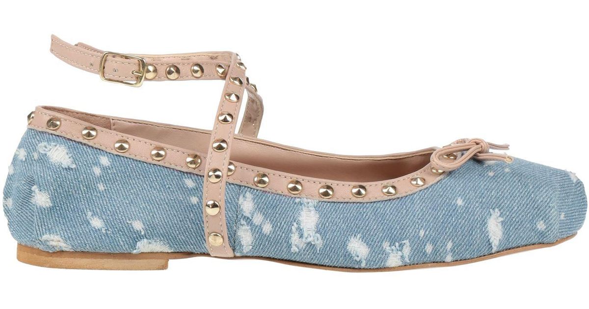 Divine Follie Ballet Flats Leather, Textile Fibers in Blue | Lyst