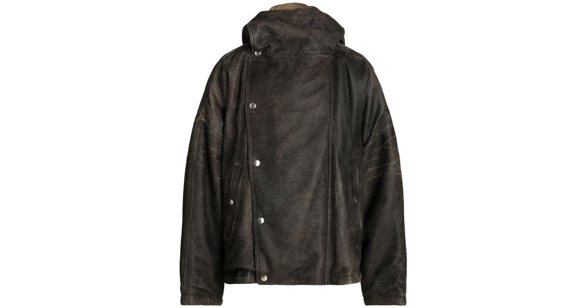 DIESEL Distressed Hooded Lambskin Jacket in Black for Men | Lyst