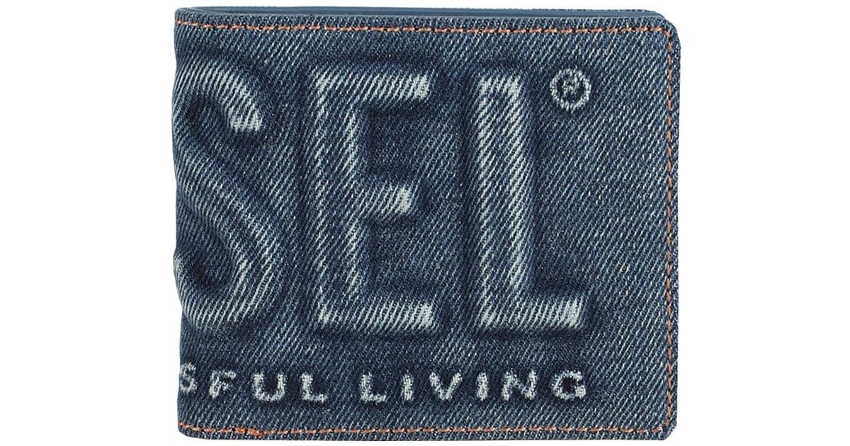 DIESEL Bi-fold Wallet In Logo-embossed Denim in Blue for Men | Lyst UK