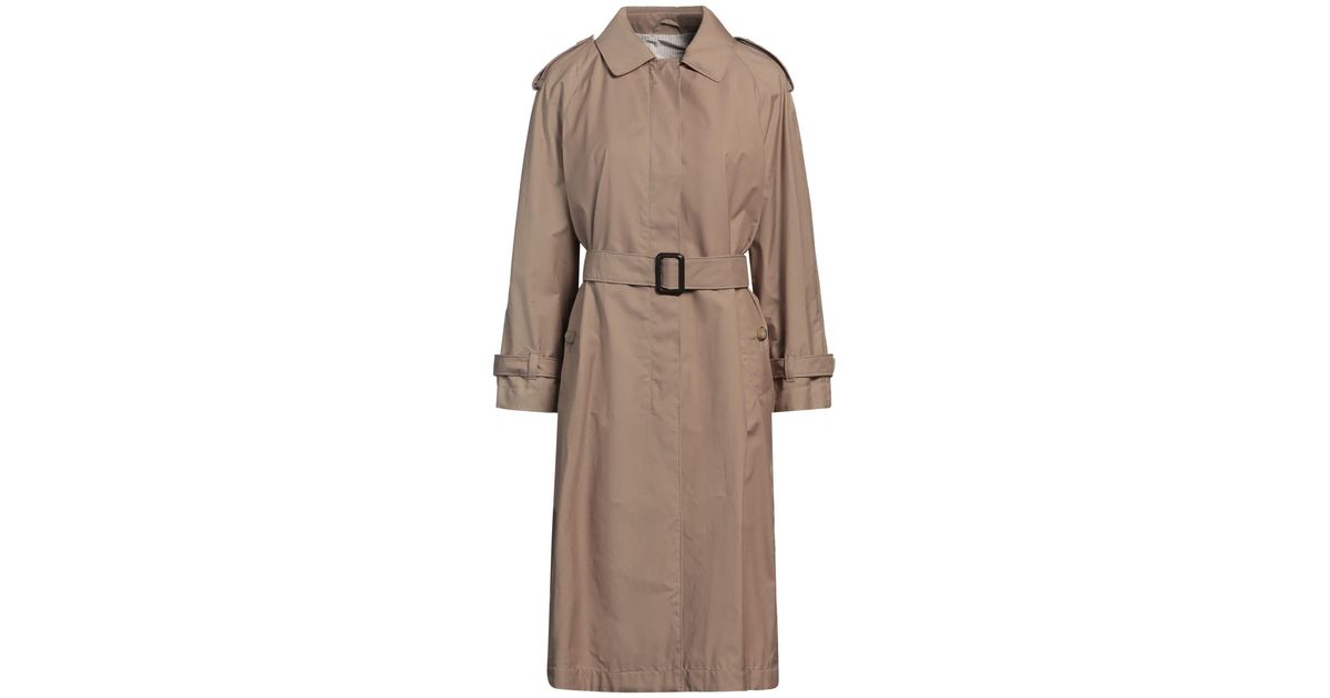 Max Mara Khaki Overcoat & Trench Coat Cotton, Polyester in Brown | Lyst