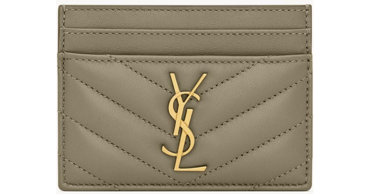 Saint Laurent Lambskin Cassandre Card Holder in Natural | Lyst