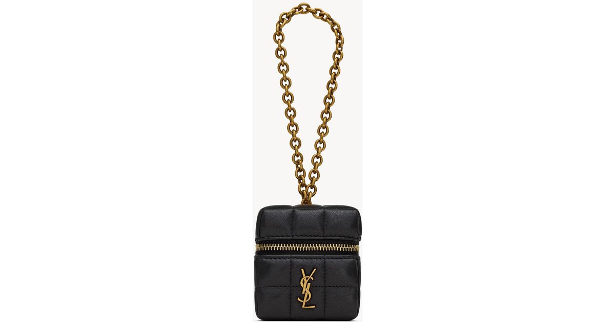 Saint Laurent Cassandre Matelassé Carré Mini Cube On Chain in Black | Lyst