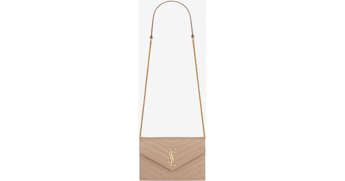 Saint Laurent Cassandre Matelassé Envelope Chain Wallet In Grain De ...