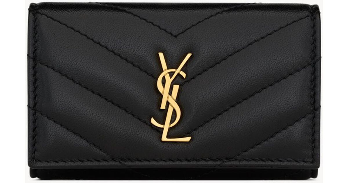 Saint Laurent Cassandre Matelassé Slim Key Case in Black | Lyst