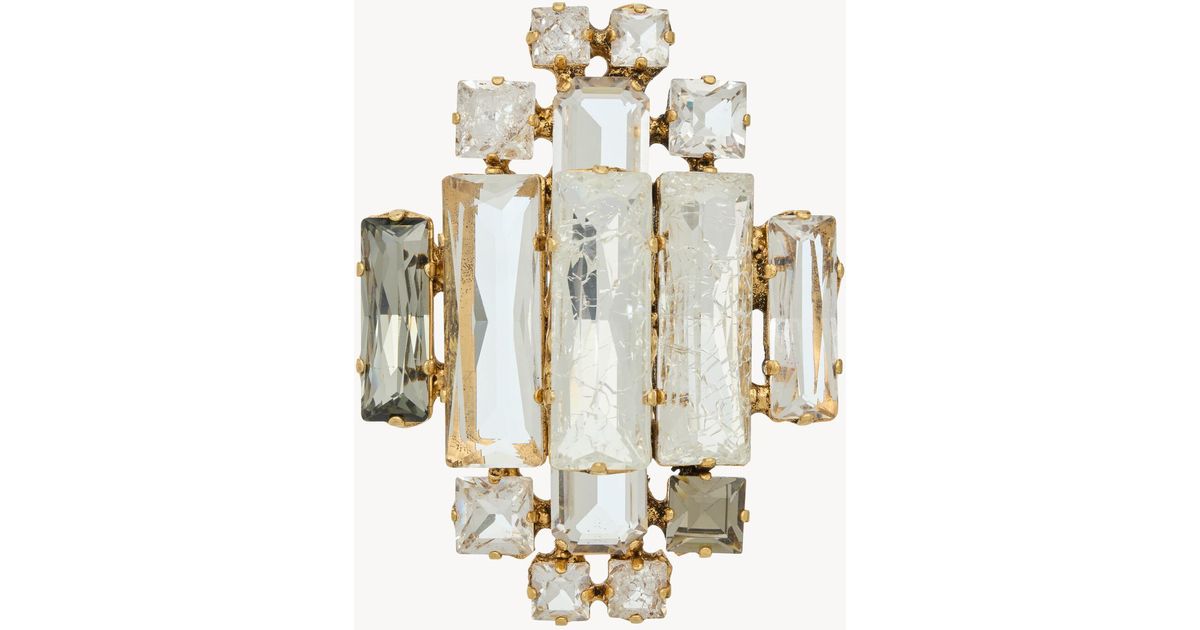 Saint Laurent Crystal Medallion Brooch in White | Lyst UK