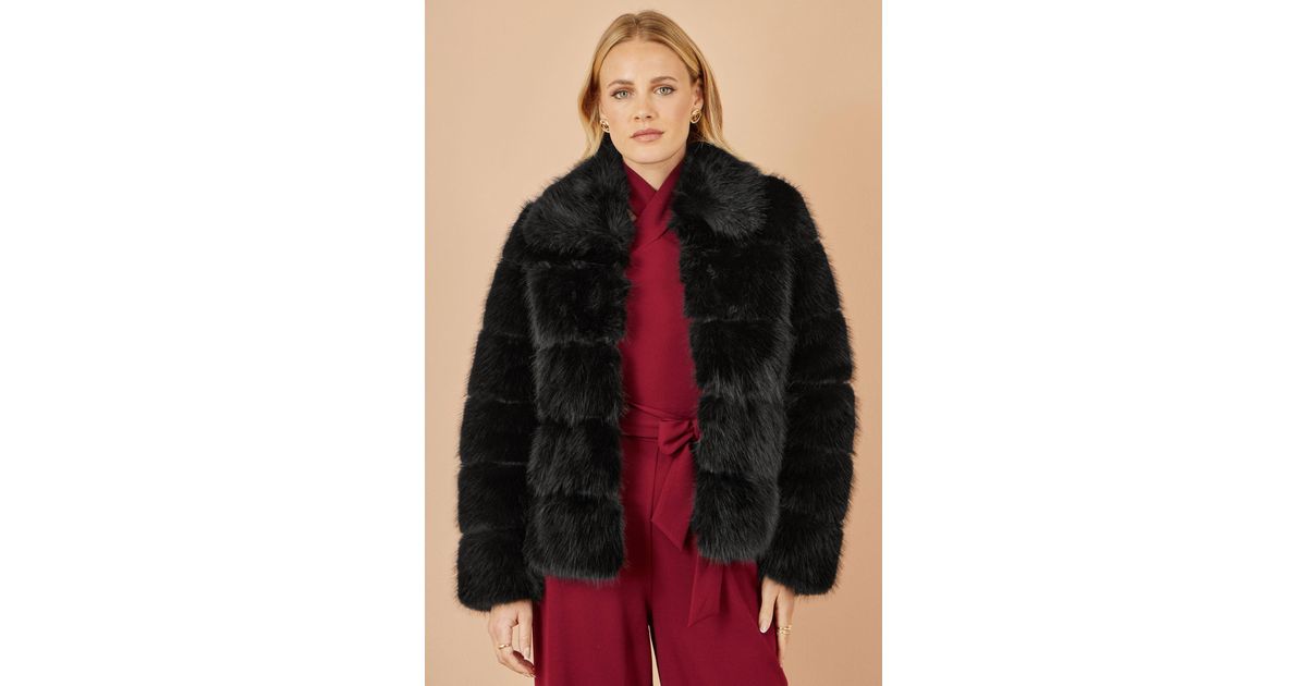 Yumi' Luxe Faur Fur Coat in Black | Lyst UK