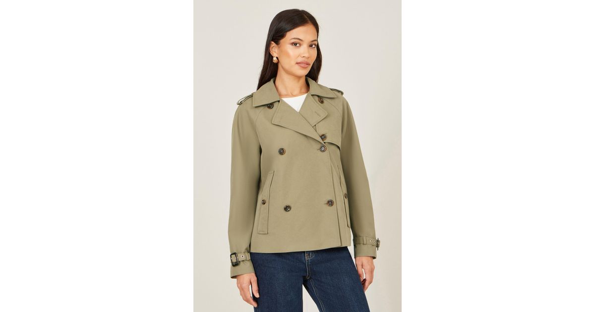 Yumi' Cropped Trench Jacket With Pockets And Check Lining in Natural ...