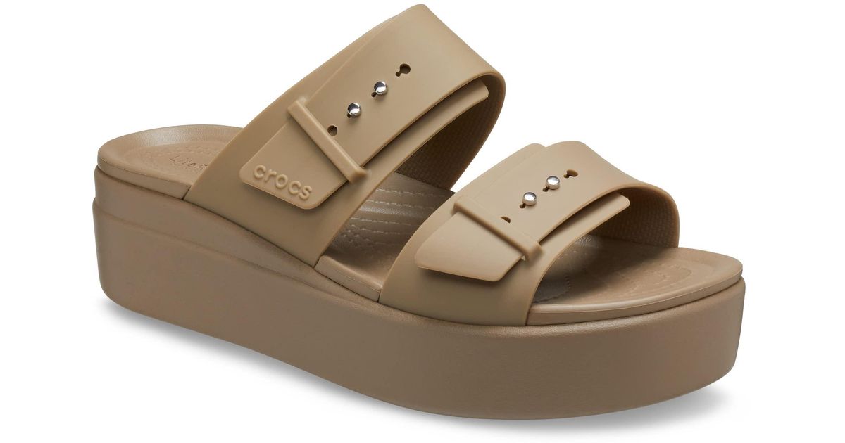 Crocs™ Brooklyn Buckle Low Wedge in Brown | Lyst