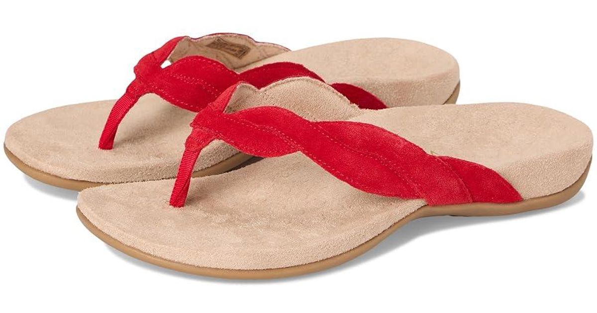 Vionic Bella Braid Thong Sandals Wedge Shoes, Leather in Red | Lyst