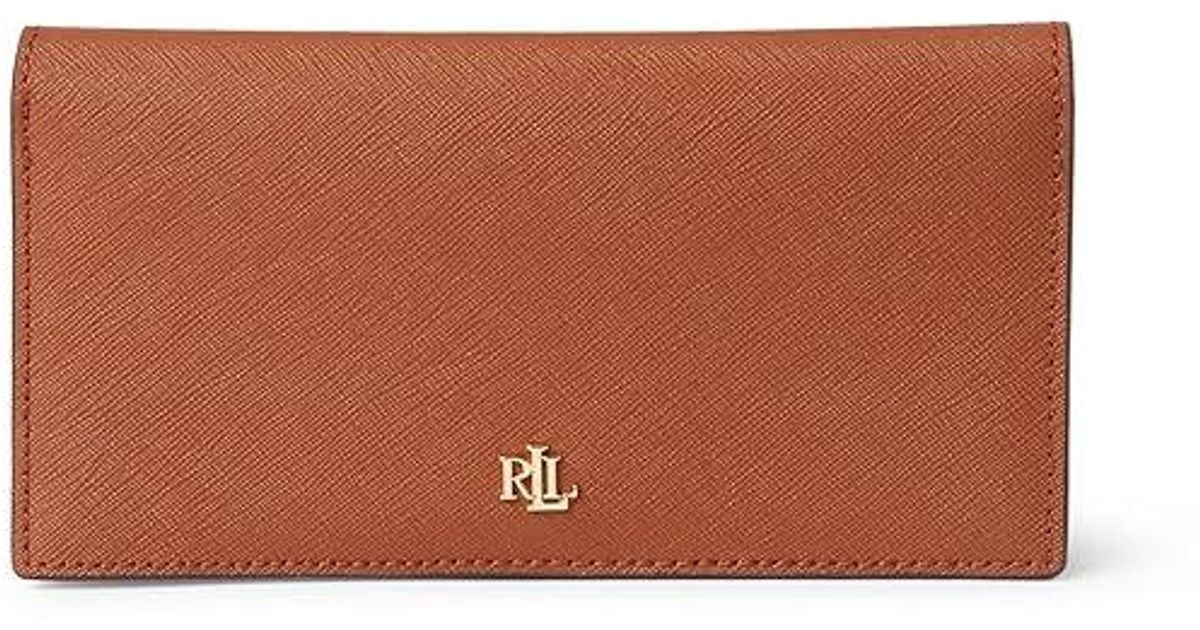 Ralph Lauren Crosshatch Leather Slim Wallet Bi-Fold Wallet in Brown | Lyst
