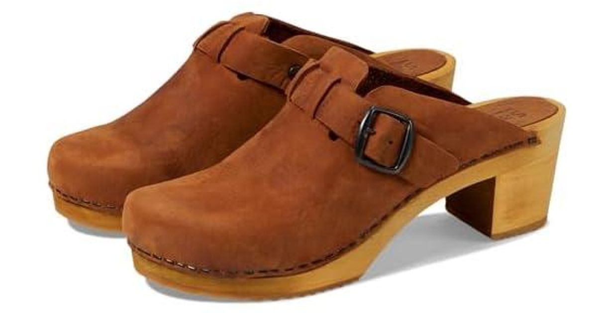 Sanita Leather Clog Heeled Sandals in Brown | Lyst