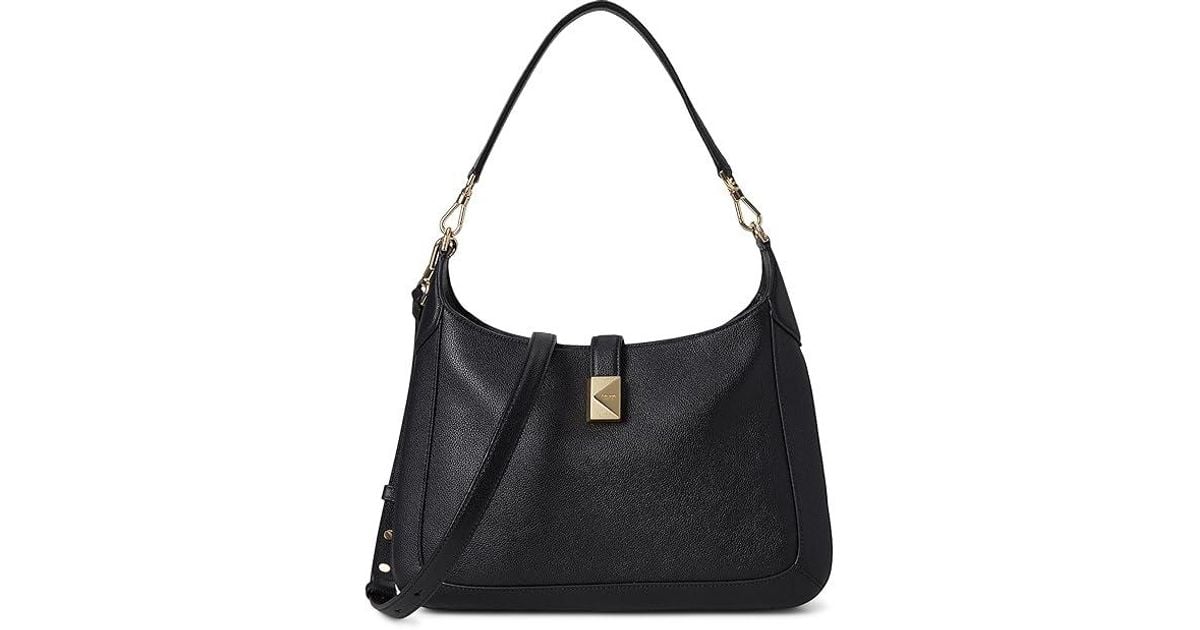 Kate Spade Deco Pebbled Leather Hobo Shoulder Bag in Black | Lyst