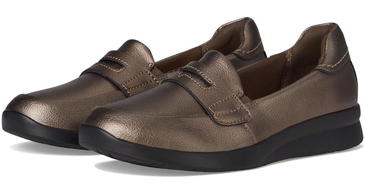 Clarks Ellowyn Penny ( Metallic Leather) Flat Shoes in Brown | Lyst