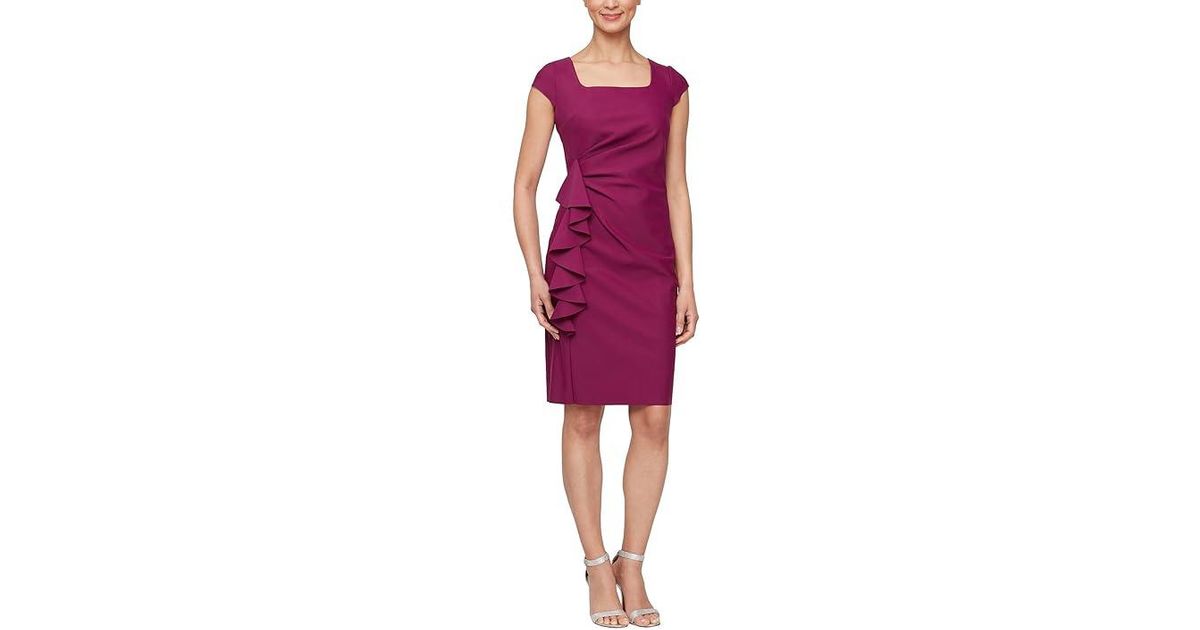 Alex Evenings Short Compression Sheath Dress With Square Neck (Passion ...