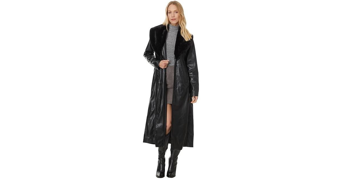 Blank NYC Trench Coat With Faux Fur Collar Detail () Coat in Black | Lyst
