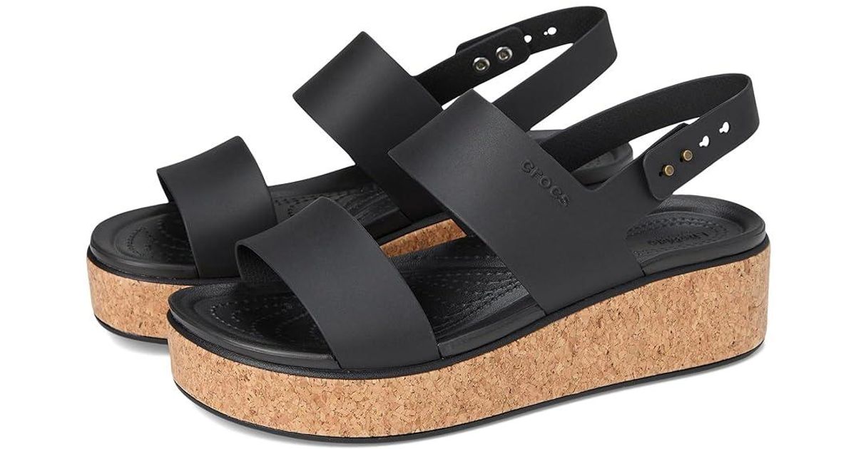 Crocs™ Brooklyn Cork Low Wedge Sandals/ Synthetic in Black | Lyst