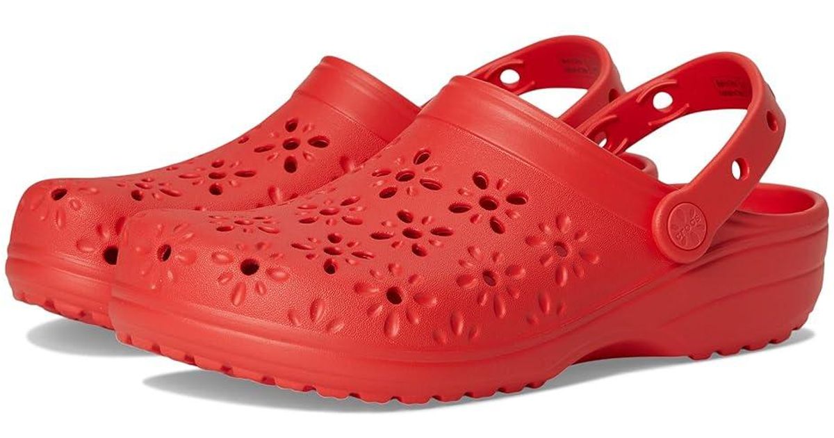 Crocs™ Classic Clogs With Floral Cut Out Design Slippers 3 in Red | Lyst