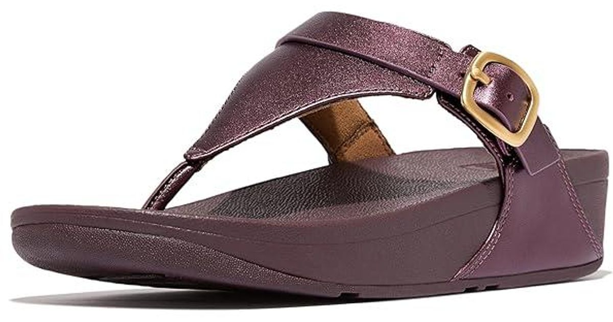 Fitflop Lulu Adjustable-Buckle Metallic-Leather Toe-Post Sandals (Metallic Mauve Wine) Sandals ...