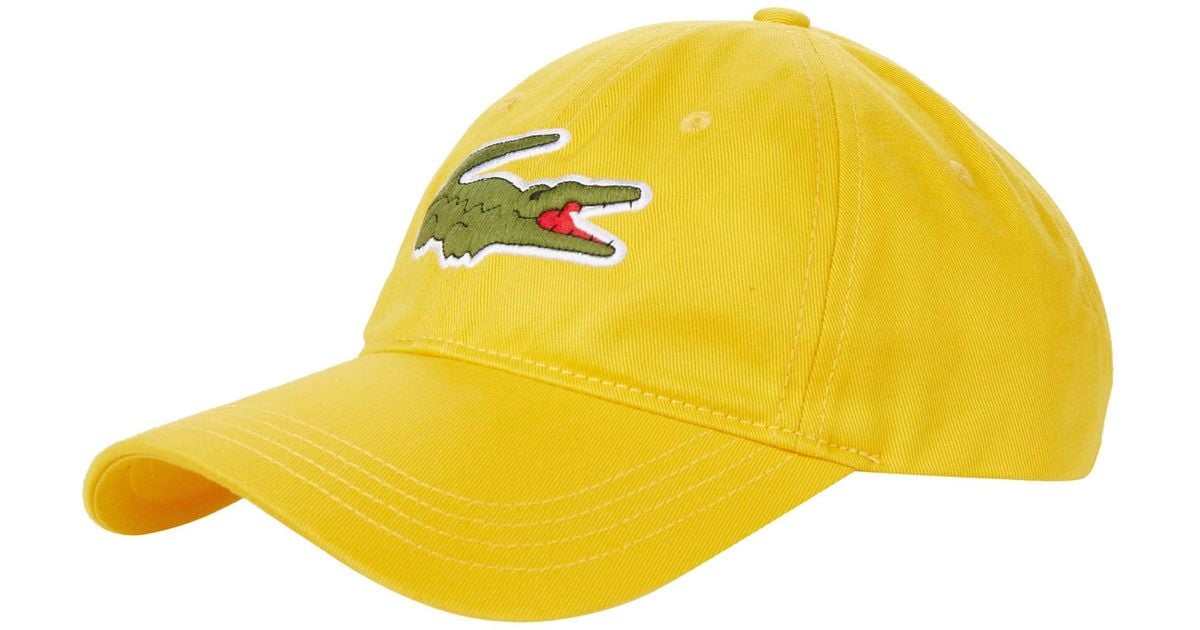 Lacoste Big Croc Twill Leatherstrap Cap in Yellow for Men - Lyst