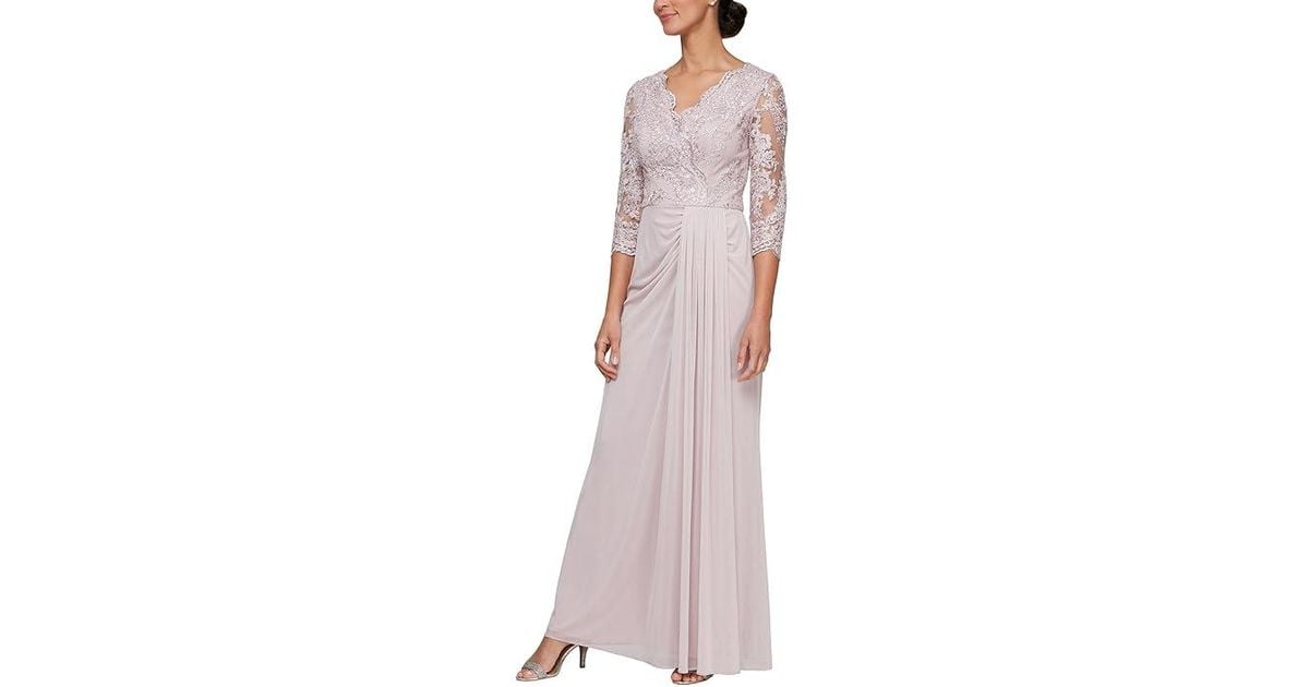 Alex Evenings Long Empire Waist Dress With Surplice Neckline (Blush ...