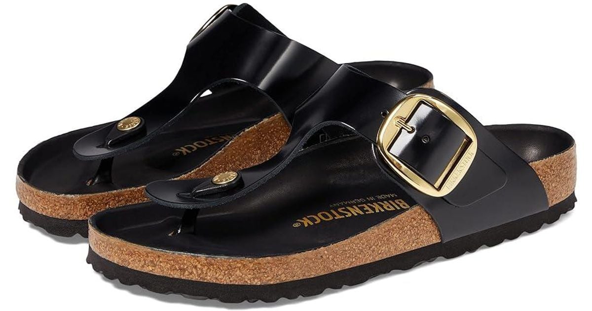 Birkenstock Gizeh Big Buckle High Shine Shoes in Black | Lyst
