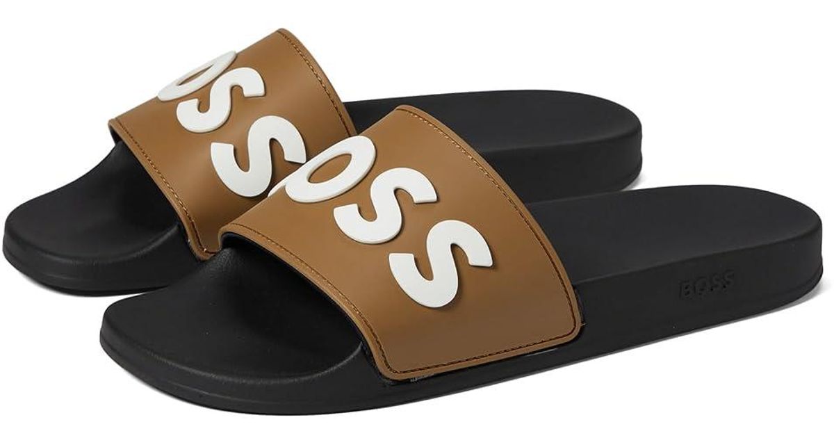 BOSS Slide Sandals (Iconic Camel/ Storm) Sandals in Black for Men | Lyst