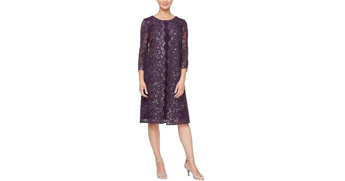 Alex Evenings Short Embroidered Mock Jacket Dress (Eggplant) Dress in ...