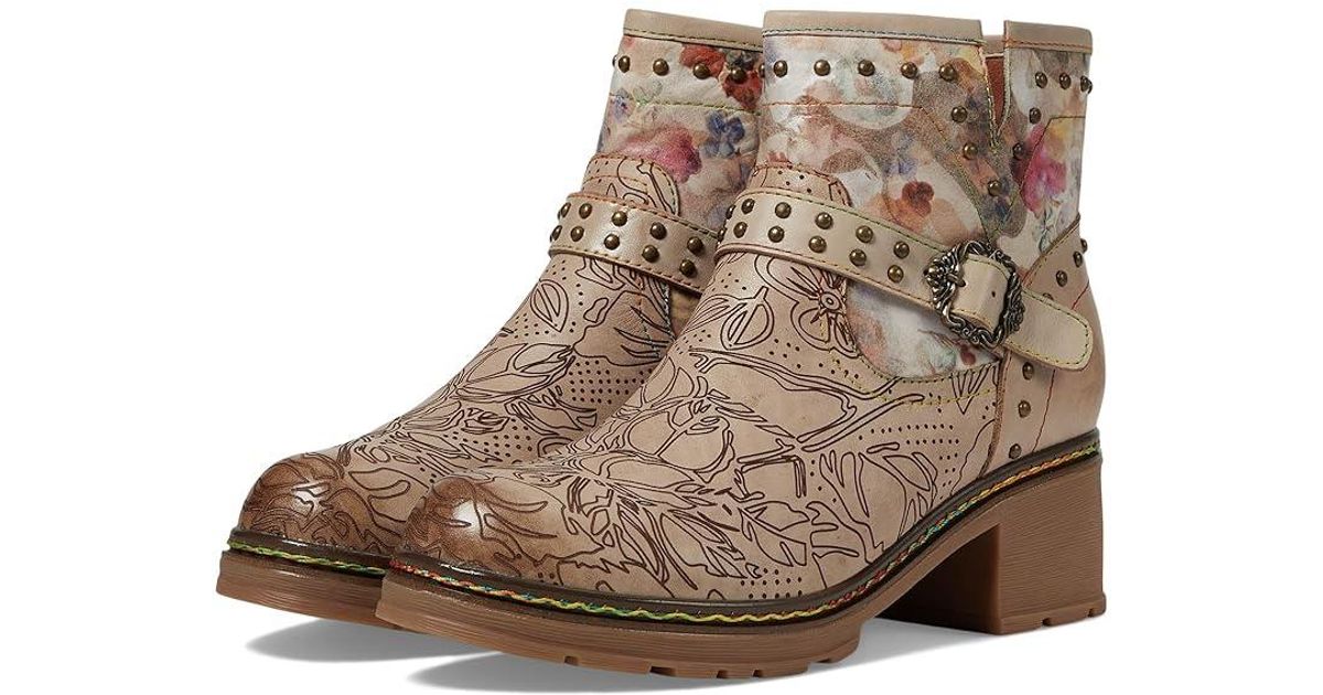 Spring Step Floral Printed Leather Ankle Boots in Brown | Lyst