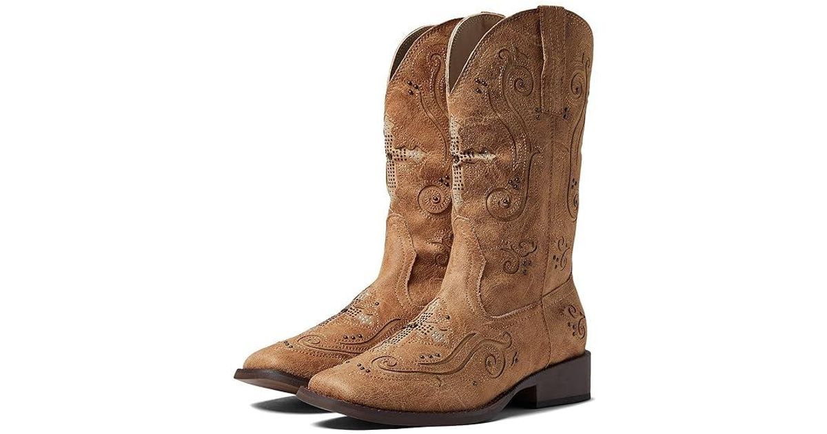 Roper Faith Cowboy Boots Tan Vintage Faux Leather/Inlay Crosses ...
