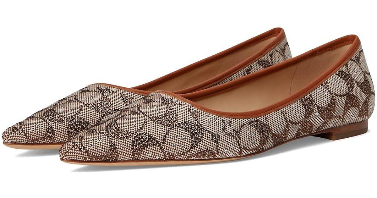 COACH Daphne Crystal Signature Jacquard Flat Flat Shoes, Leather ...