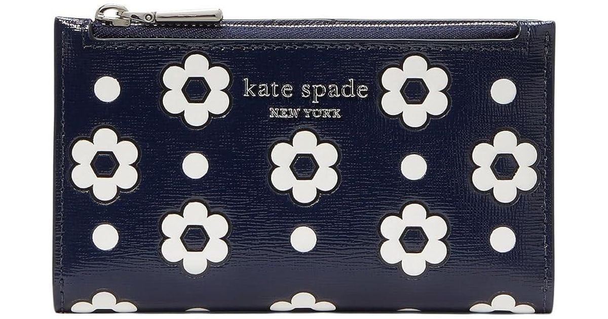 Kate Spade Morgan Daisy Dot Embossed Saffiano Leather Small Slim Bifold ...