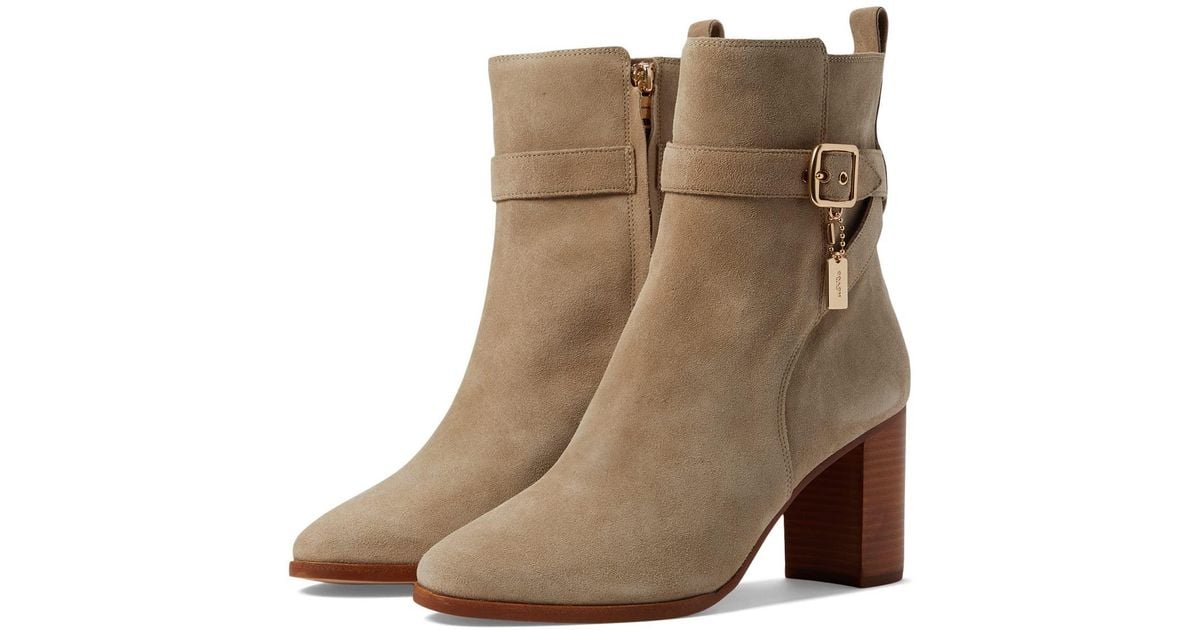 COACH Olivia Suede Bootie in Beige (Brown) | Lyst