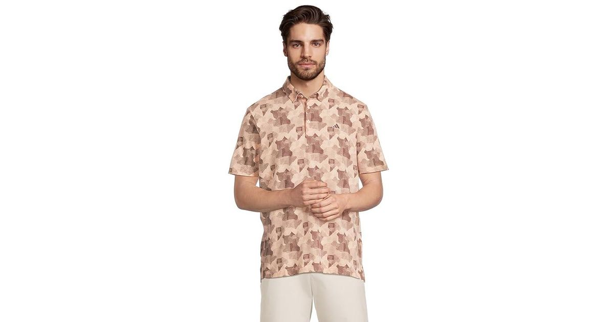 adidas Originals Go-To Printed Golf Polo Shirt Short Sleeve Knit Powder ...