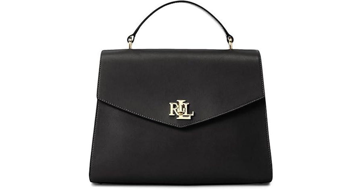 Ralph Lauren Leather Medium Farrah Satchel Handbags in Black | Lyst