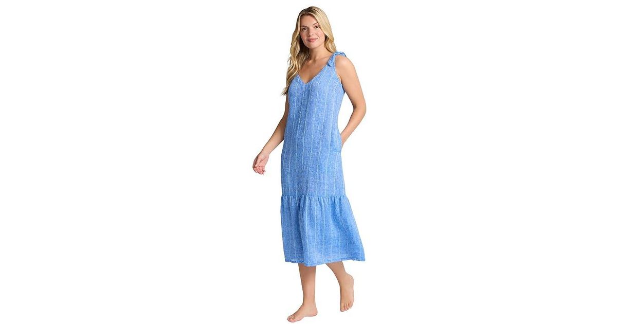Tommy Bahama Linen Tiered Midi Dress Md (Us 8-10) in Blue | Lyst