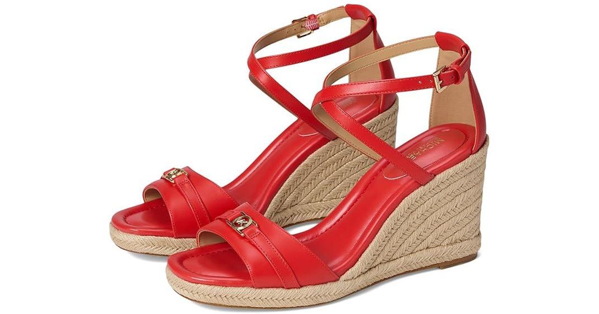 MICHAEL Michael Kors Mandy Wedge Sandals, Leather in Red | Lyst