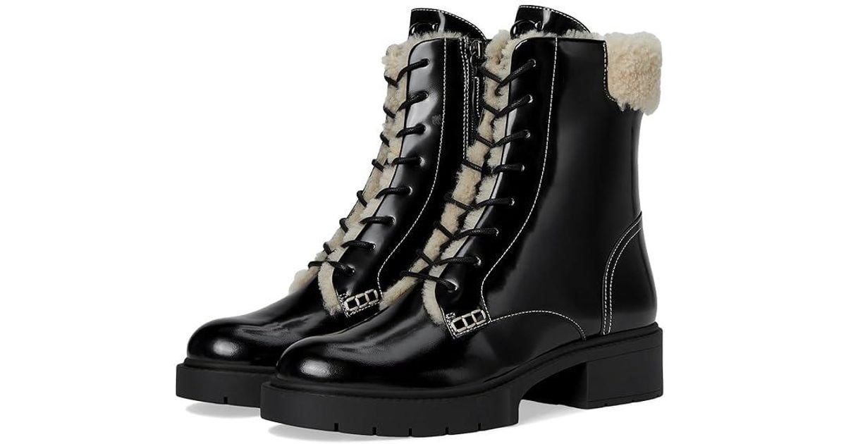 COACH Leighton Shearling Bootie Boots/Natural, Leather/Manmade in Black ...
