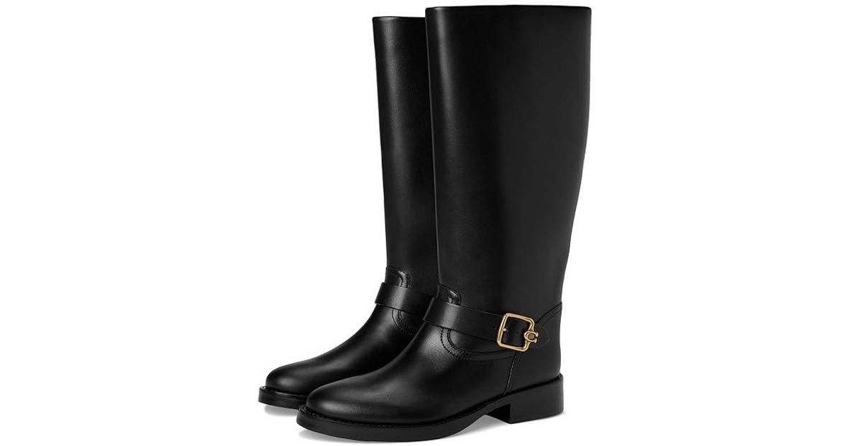 COACH Buckled Leather Knee-High Boots in Black | Lyst