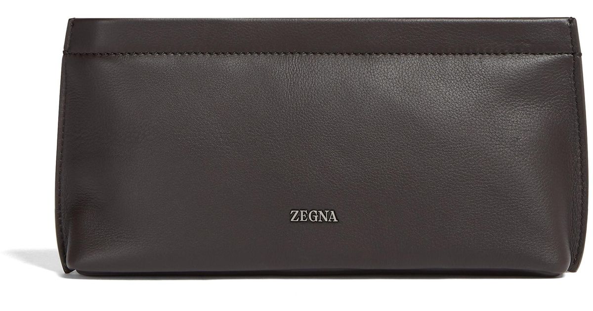 ZEGNA Flexible Calf Leather Standing Clutch in Black for Men | Lyst