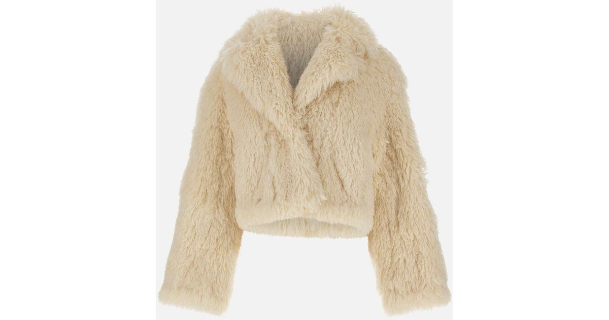 Stand Studio Cropped Fur Coat With Pockets in Natural | Lyst
