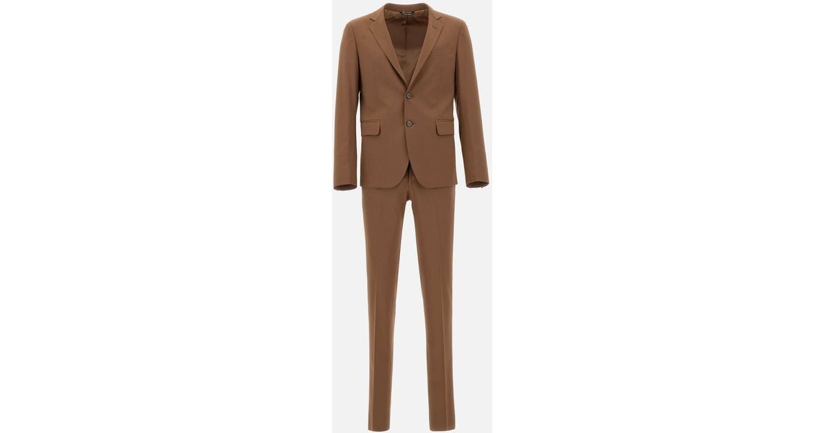 Brian Dales Slim Fit Wool Suit in Brown for Men | Lyst