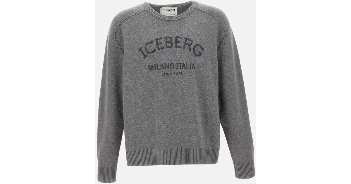 Iceberg Crewneck Wool Cashmere Sweater in Gray for Men | Lyst