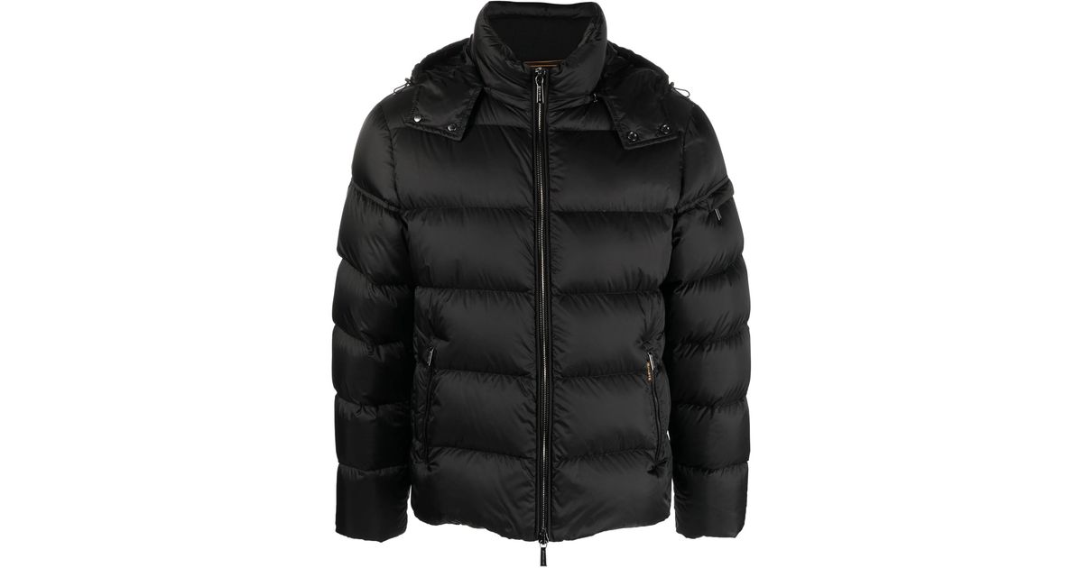 Moorer Detachable-Hood Padded-Design Jacket in Black for Men | Lyst