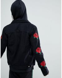 Criminal Damage Denim Jacket In Black With Roses for Men - Lyst