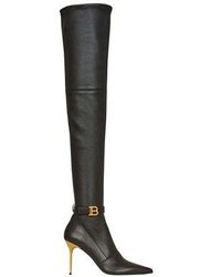 Balmain Moneta Leather Thigh-high Boots in Black | Lyst