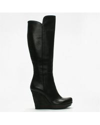 Daniel Wiser Black Leather Knee High Wedge Boots | Lyst UK
