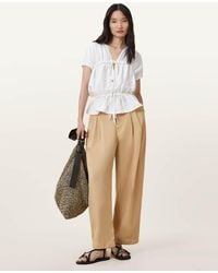 AllSaints Leather Etta Barrel Leg Leather Trousers, /Us 2 in Black ...