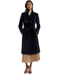 Ted Baker Rose Midi Length Belted Wool Wrap Coat in Black | Lyst UK