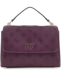 Guess Handbag Shoulder Bag Tisha Top Handle Flap Bag Stone Logo Cream ...